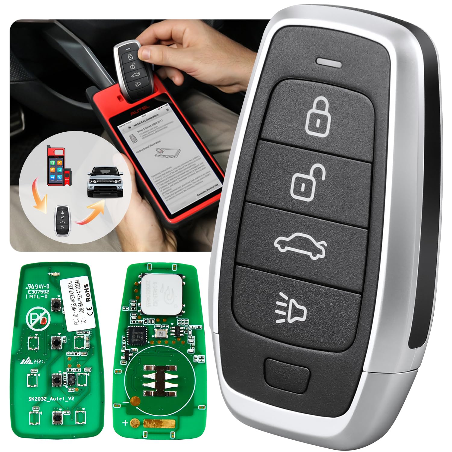 Autel IKey IKEYAT4TP Universal Car Key 4 Buttons Work with KM100 ...