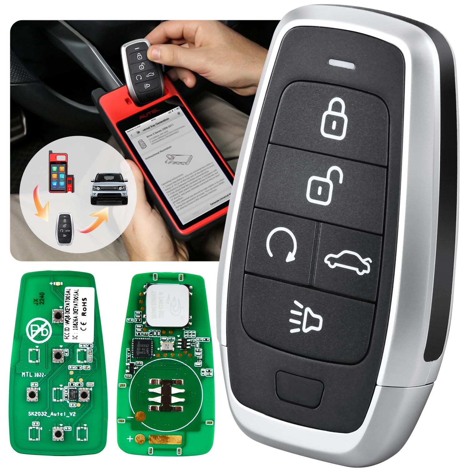 Autel IKey IKEYAT5TPR Universal Car Key 5 Buttons Work with KM100 ...